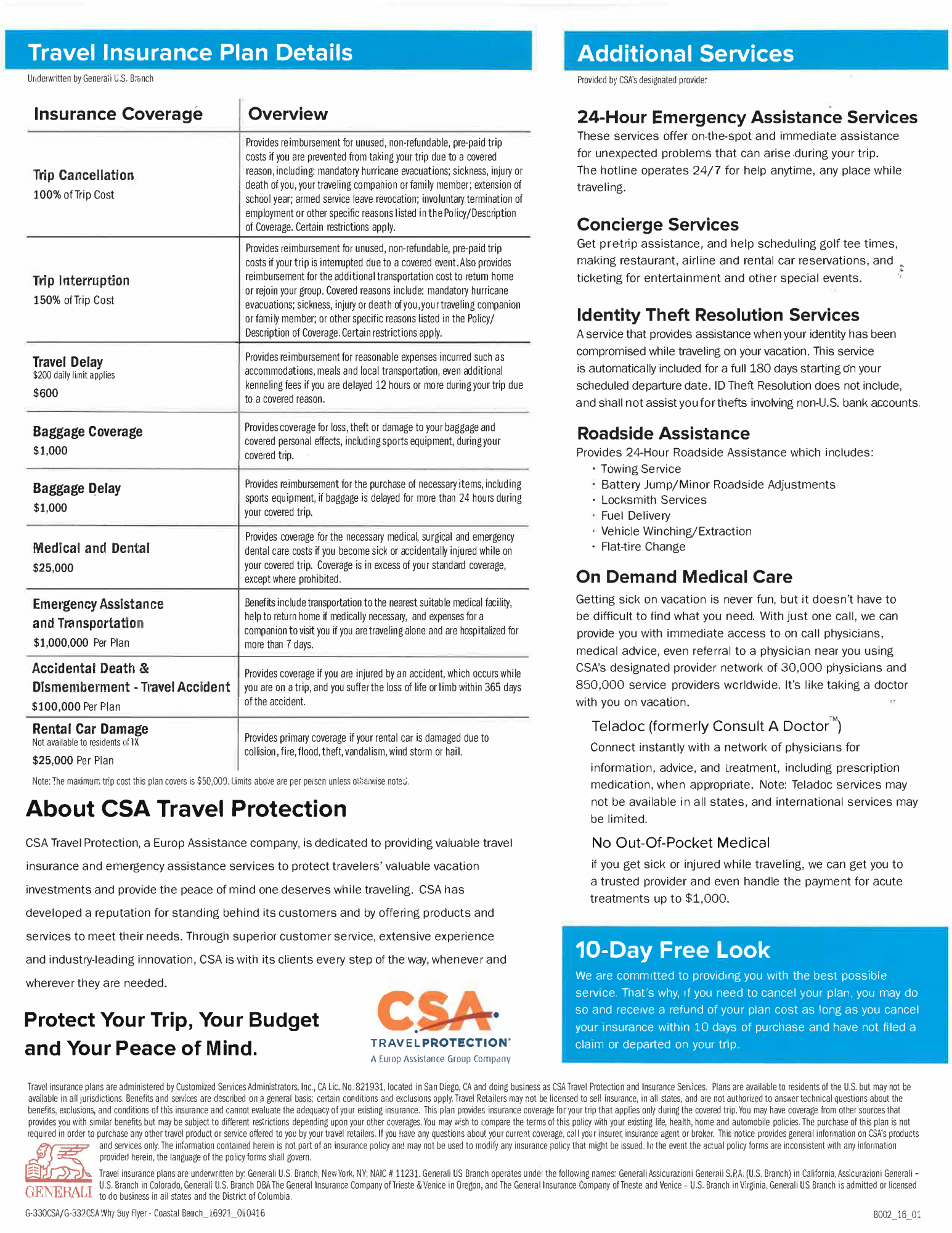 Travel Insurance Information Sheet